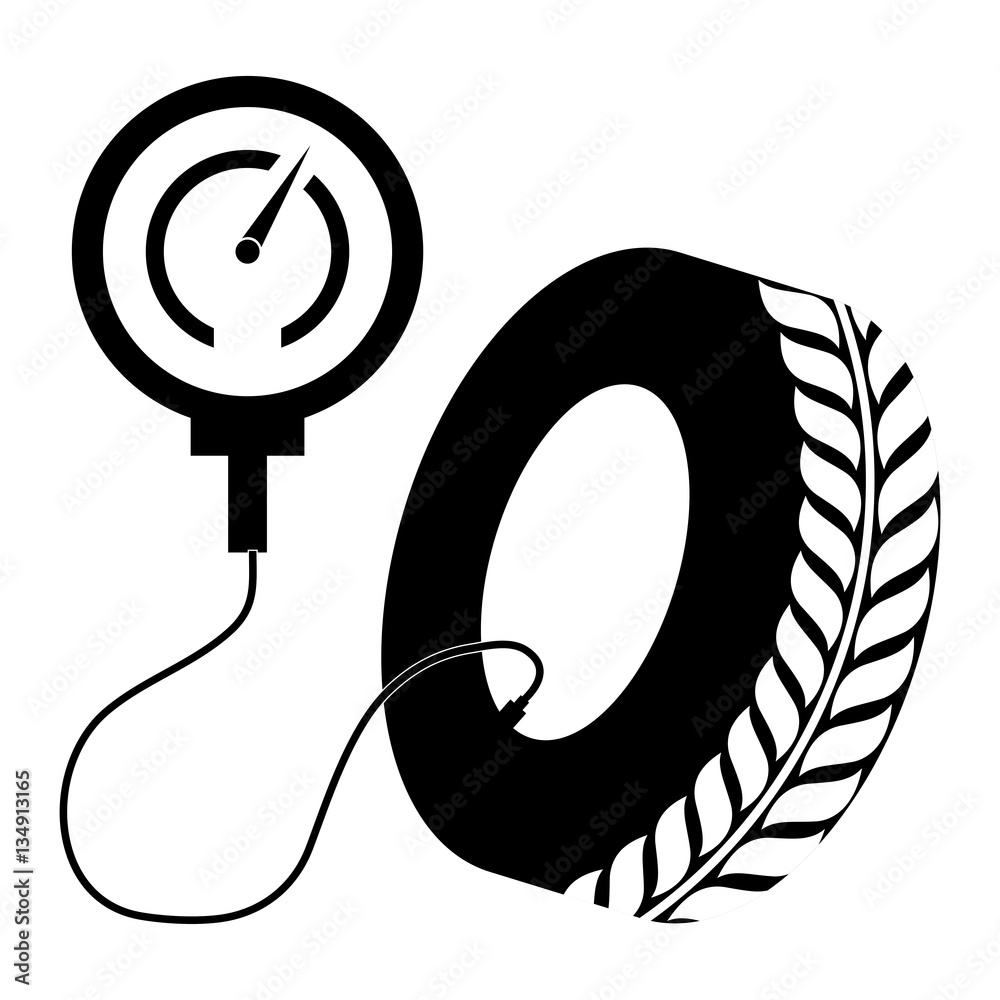 Black air compressor inflating a tire, vector illustration image Stock ...