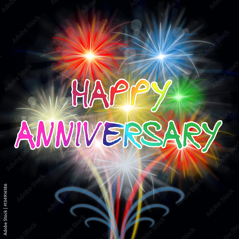 Happy Anniversary Fireworks Shows Party Celebration Pyrotechnics Stock ...