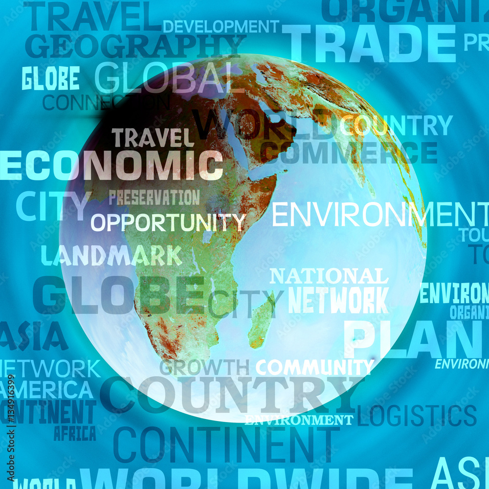 World Map Words Background Means International Oceans Stock ...