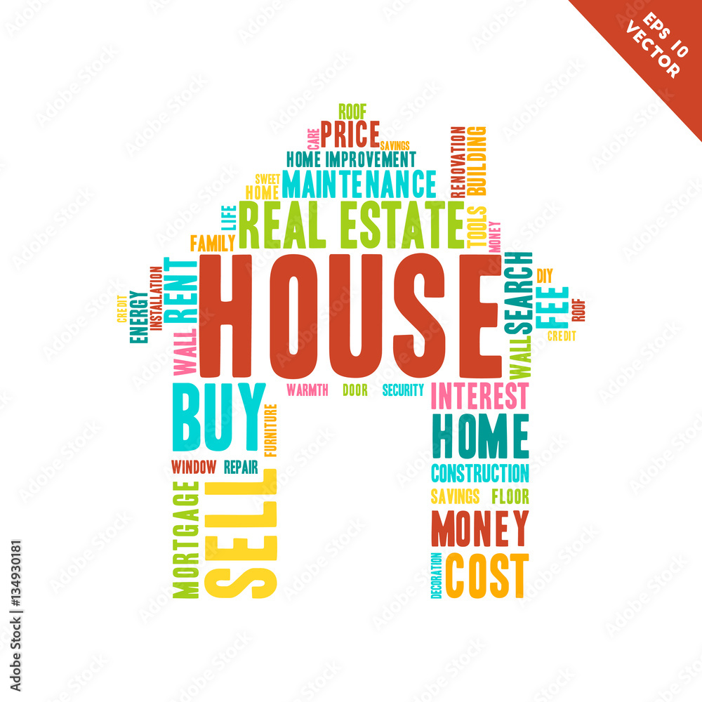 Word cloud in house shape Stock Vector | Adobe Stock