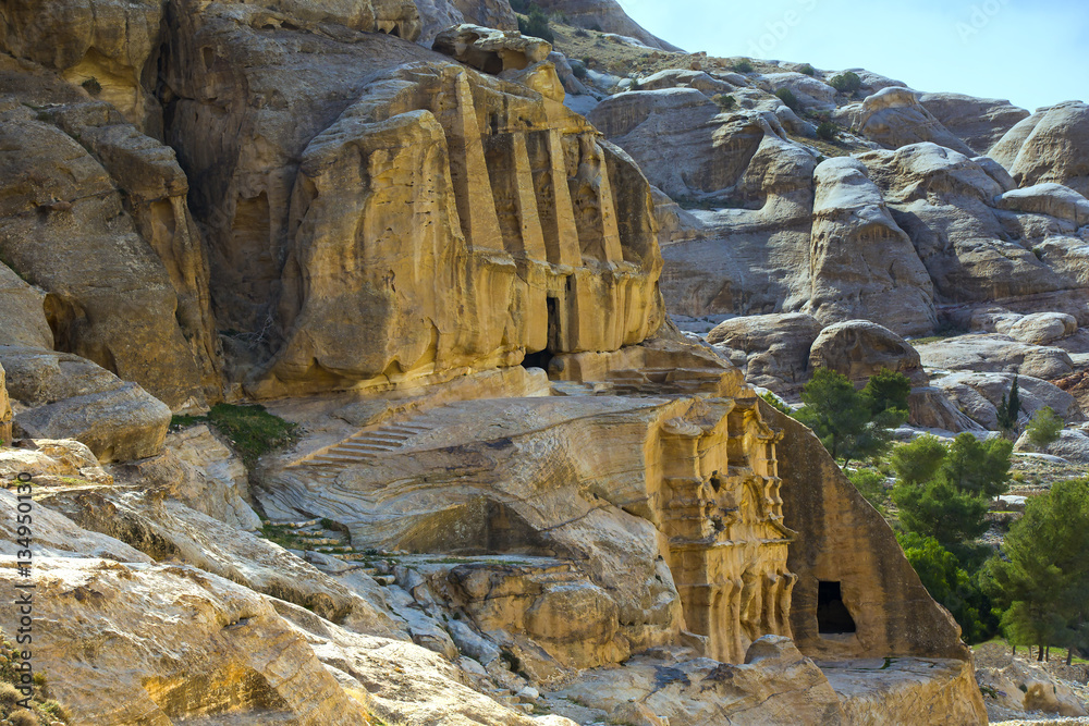 Ancient abandoned rock city of Petra in Jordan tourist attraction Stock ...