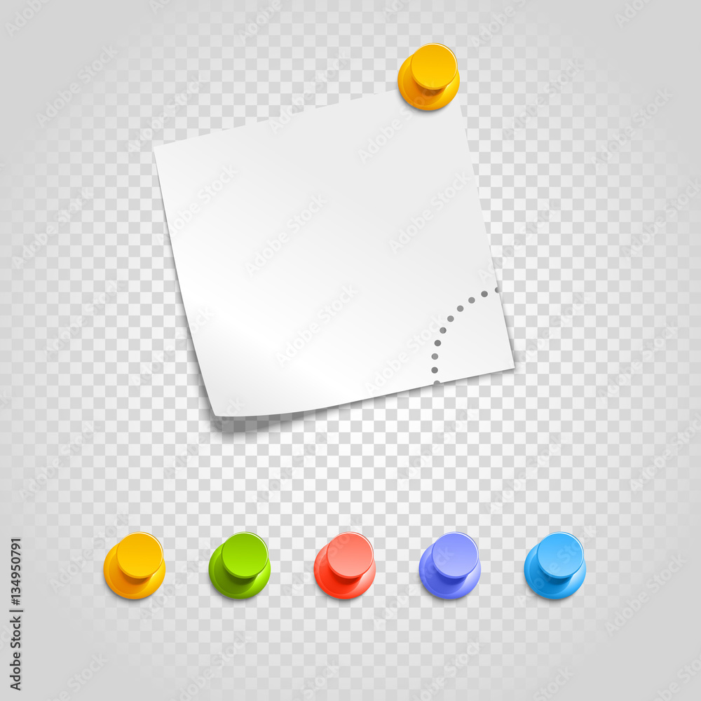 Color pins and paperclip isolated on transparent. Different pins Stock ...