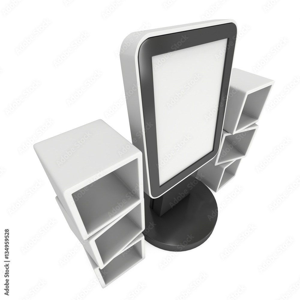 LCD Display Stand and product display boxes. Blank Trade Show Booth. 3d ...