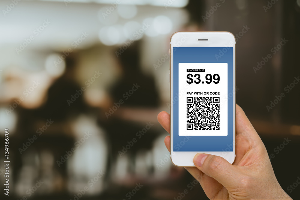 Foto de Paying for Goods and Services by Smartphone Using E-Wallet App ...