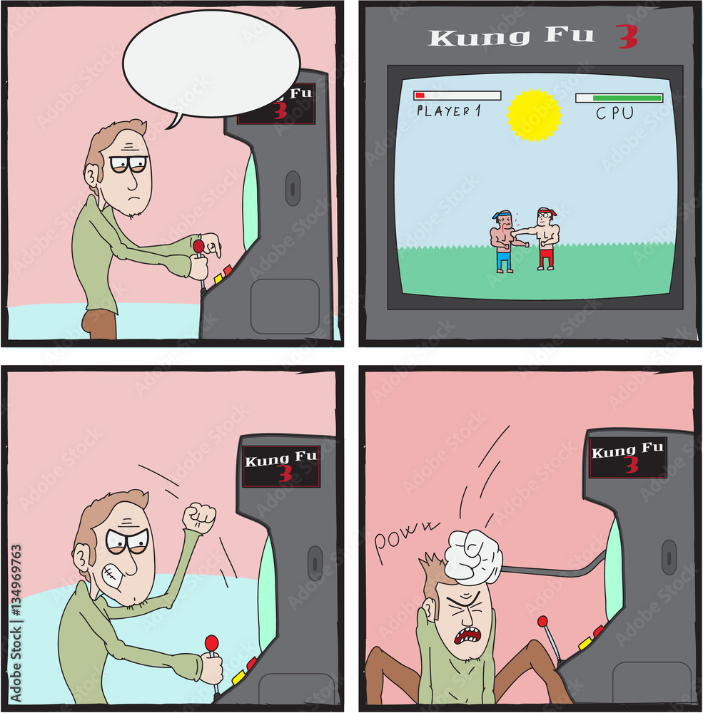 Boy playing game comic strip Stock Vector | Adobe Stock