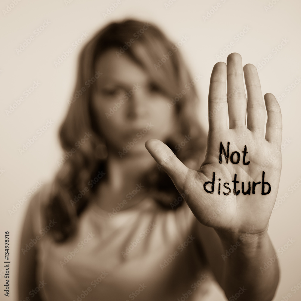 sing Not disturb on the palm of hand Stock Photo | Adobe Stock
