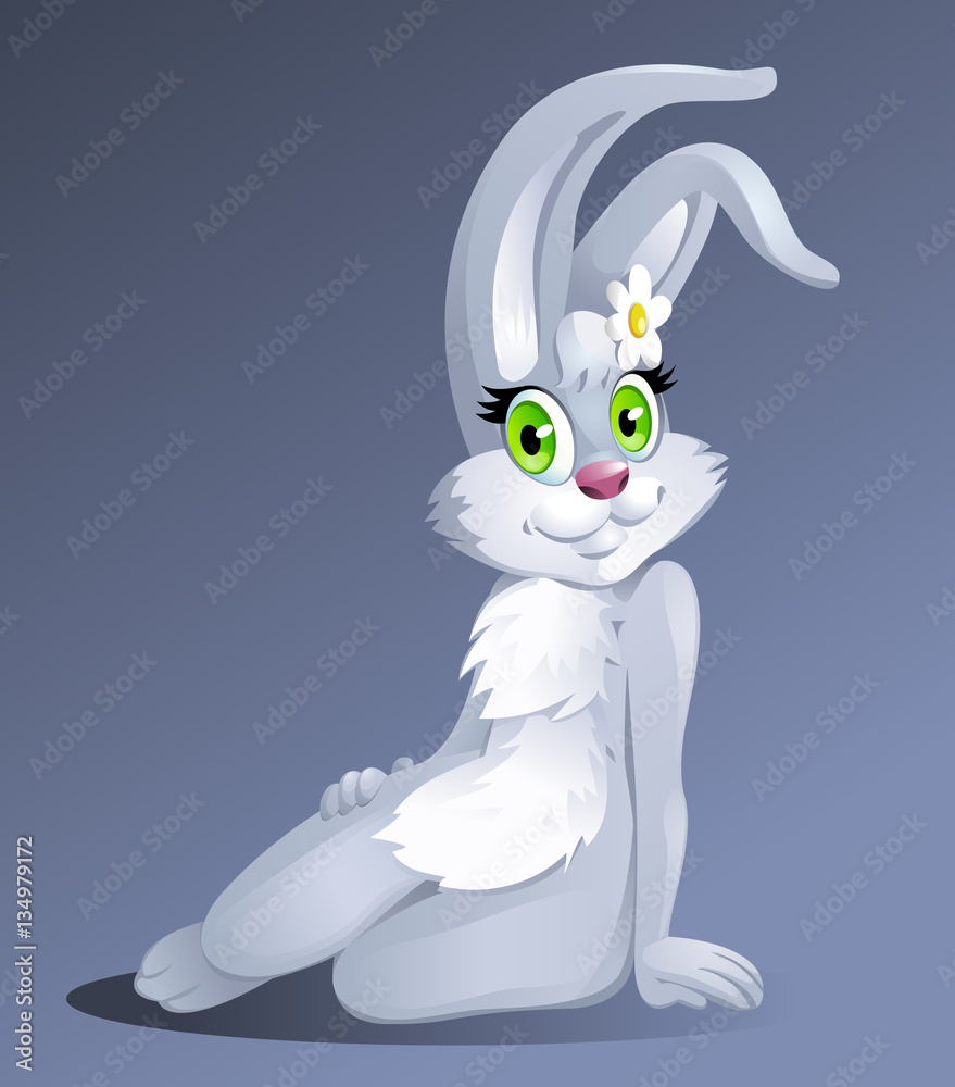 Cute bunny girl on dark background. Cartoon styled vector illustration ...