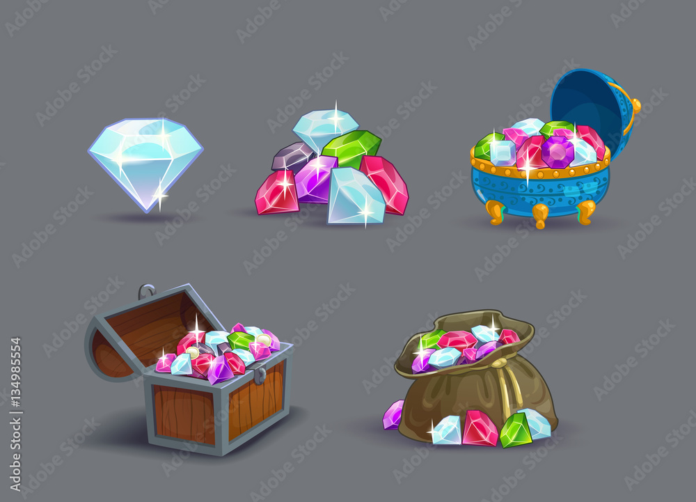 Cartoon gems icons set. Stock Vector | Adobe Stock