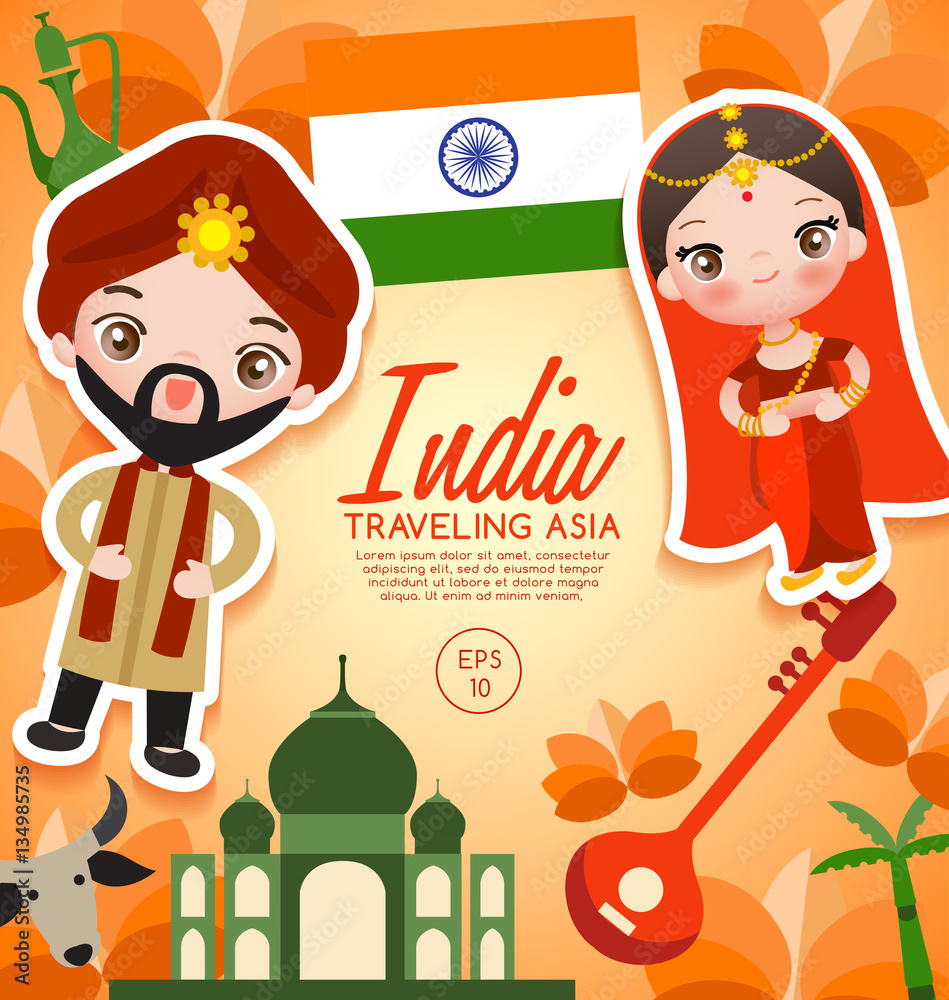 Traveling Asia : India Tourist Attractions : Vector Illustration Stock ...