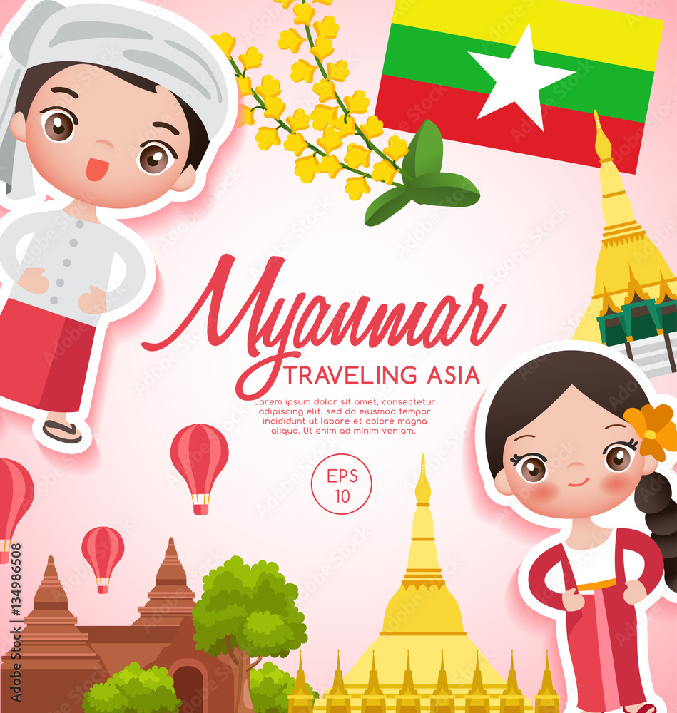 Traveling Asia : Myanmar Tourist Attractions : Vector Illustration ...