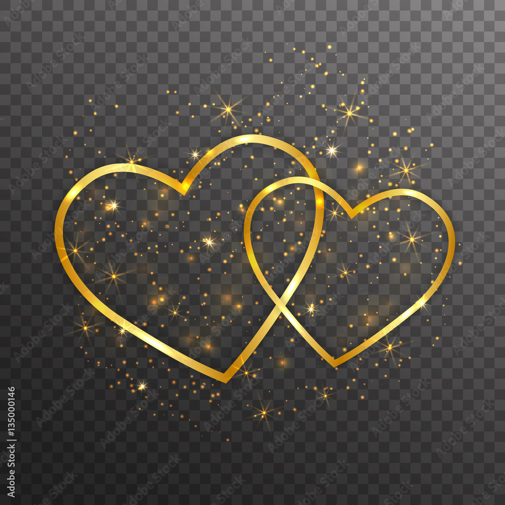 Gold paper hearts isolated on transparent background. Vector ...