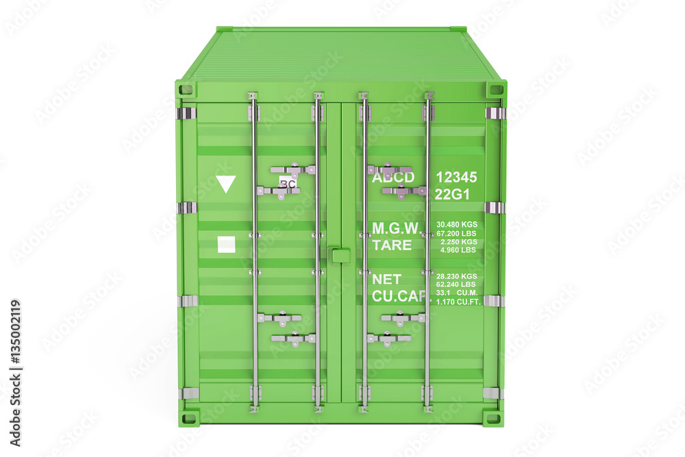 green cargo container, front view. 3D rendering Stock Illustration ...
