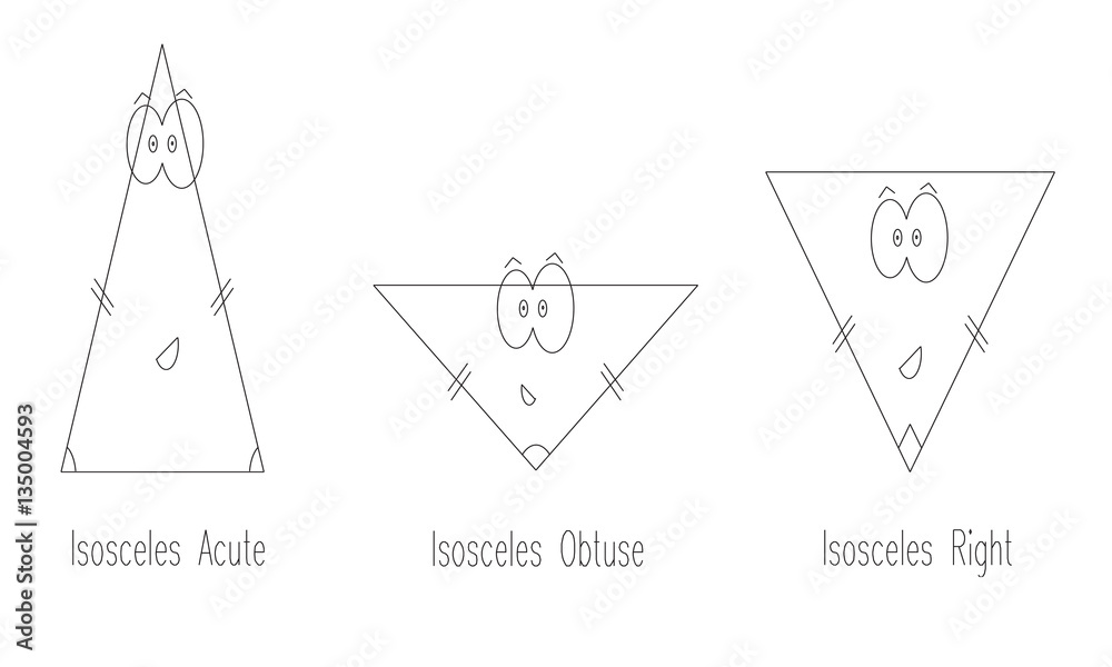 types of isosceles triangle vector - geometry shapes for kids Stock ...