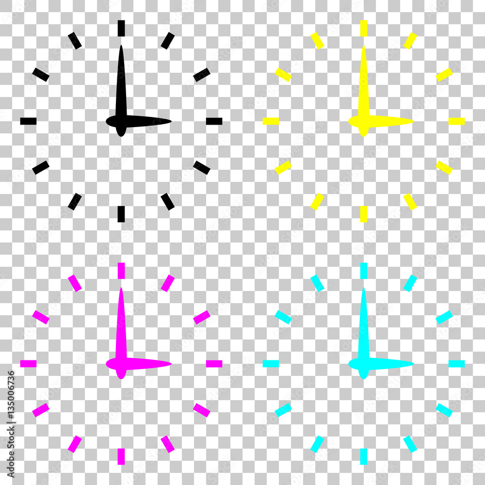 Simple icon of clock. Colored set of cmyk icons on transparent ...
