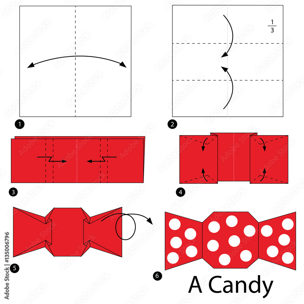 step by step instructions how to make origami A Candy. Stock Vector ...