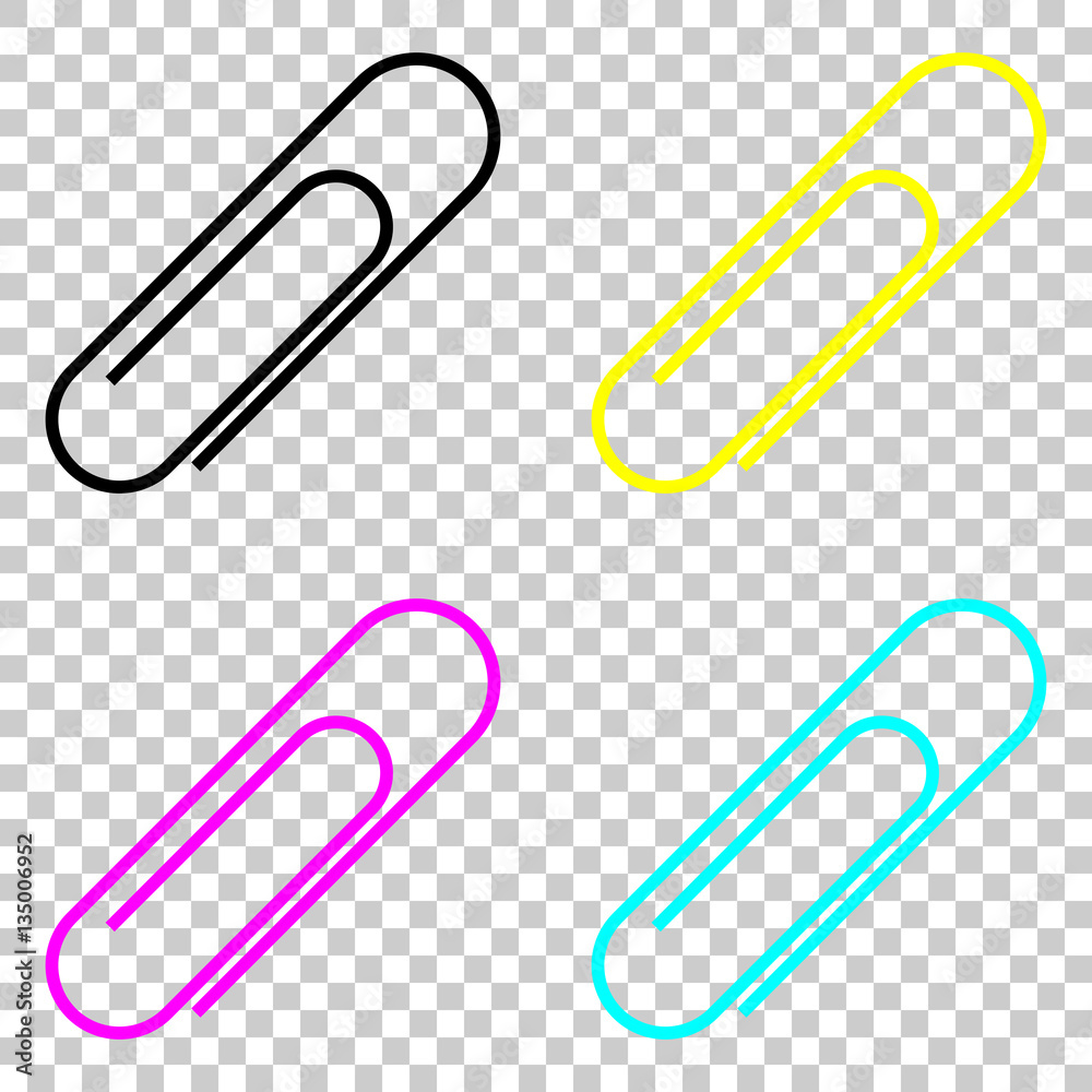 Paper clip icon. Colored set of cmyk icons on transparent background ...