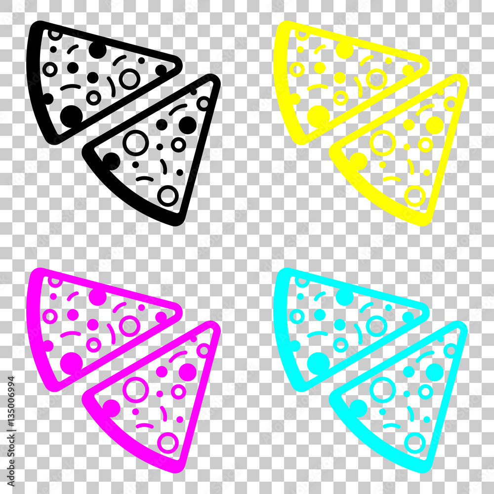 pieces of pizza icon. Colored set of cmyk icons on transparent ...