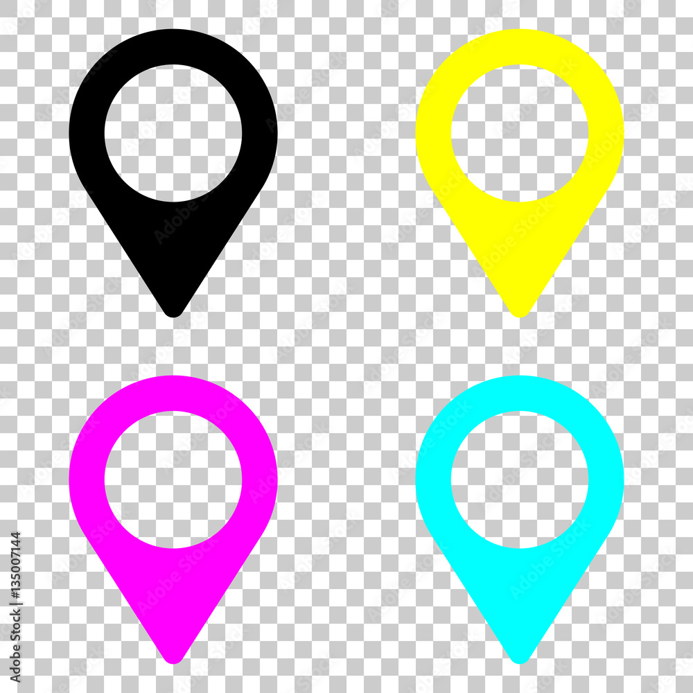 Map label icon. Colored set of cmyk icons on transparent background ...