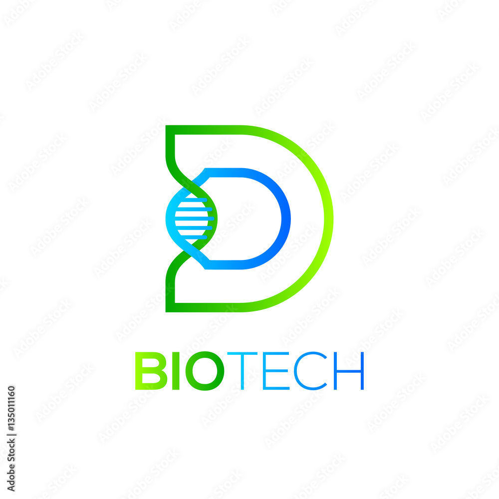 Letter D Green and Blue with abstract biotechnology dna logotype ...