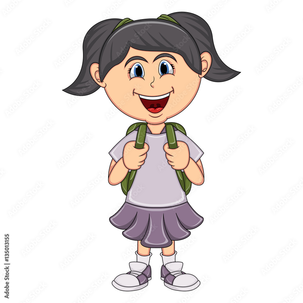 Little girl with backpack cartoon Stock Vector | Adobe Stock
