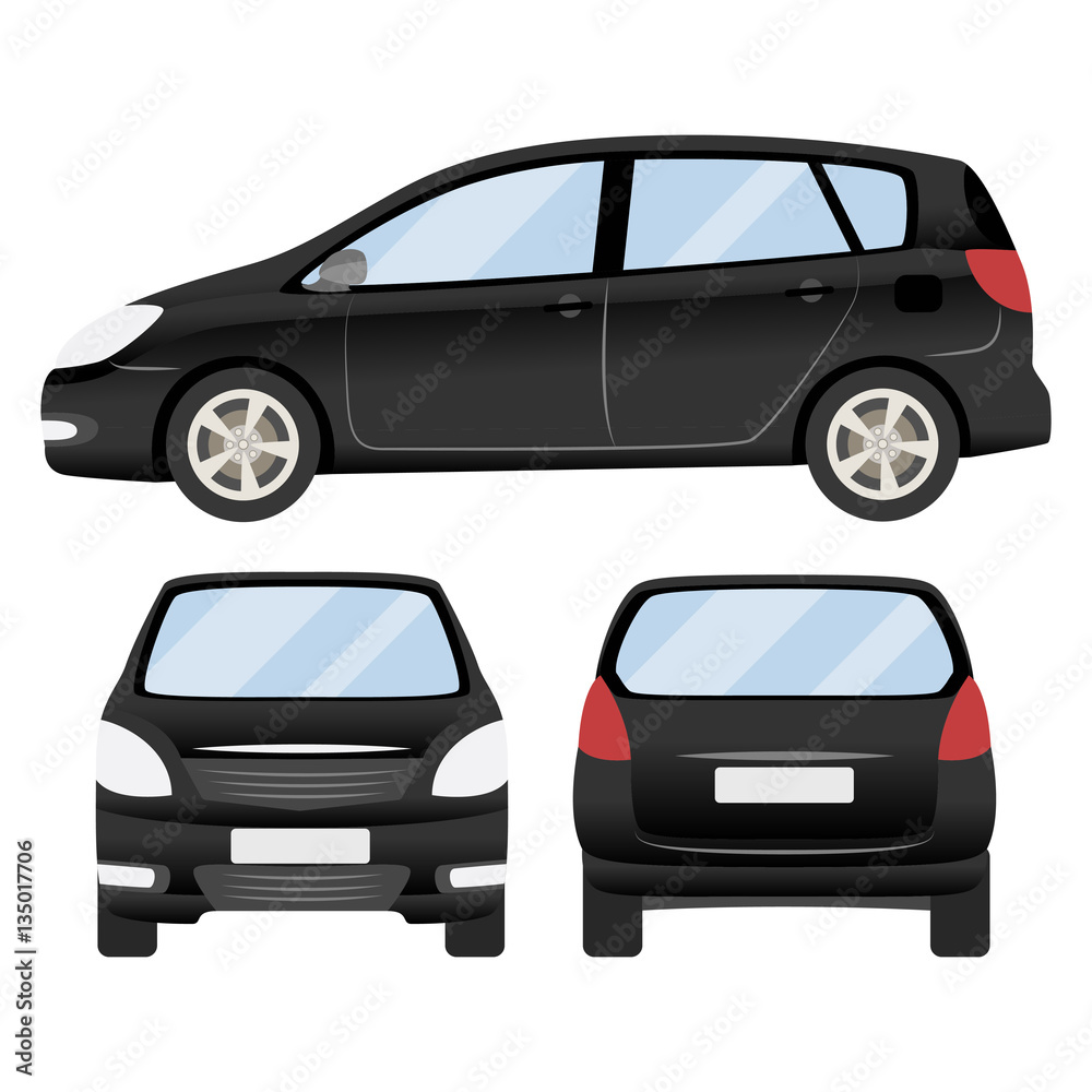 black car vector template. Isolated family vehicle set on white ...