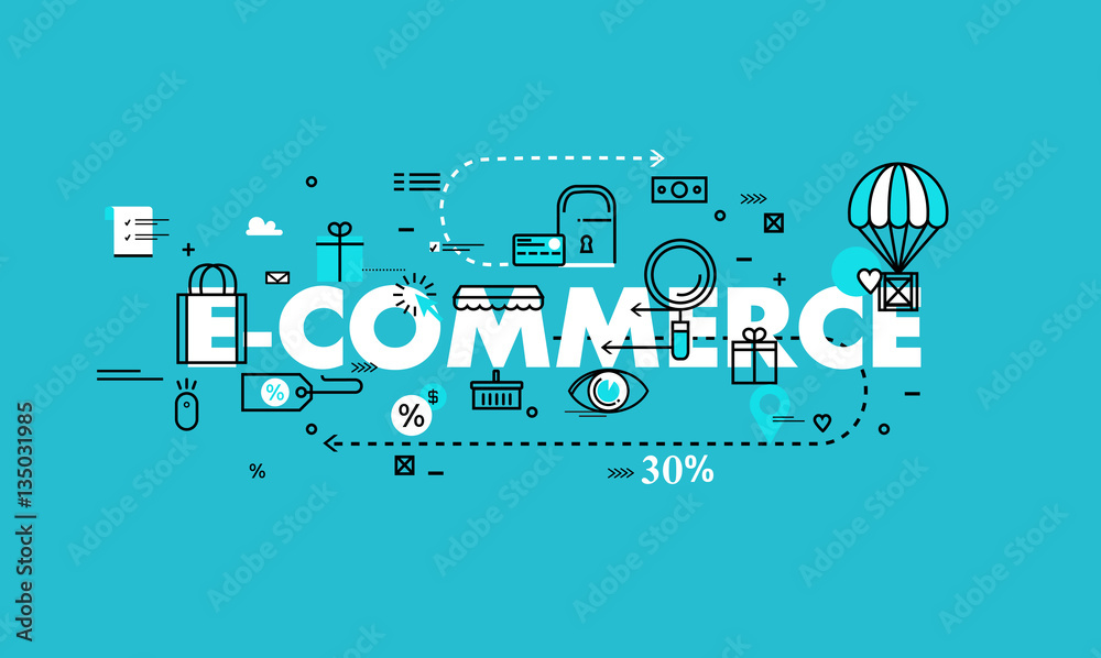 Word e-commerce flat line business vector illustration design banner ...