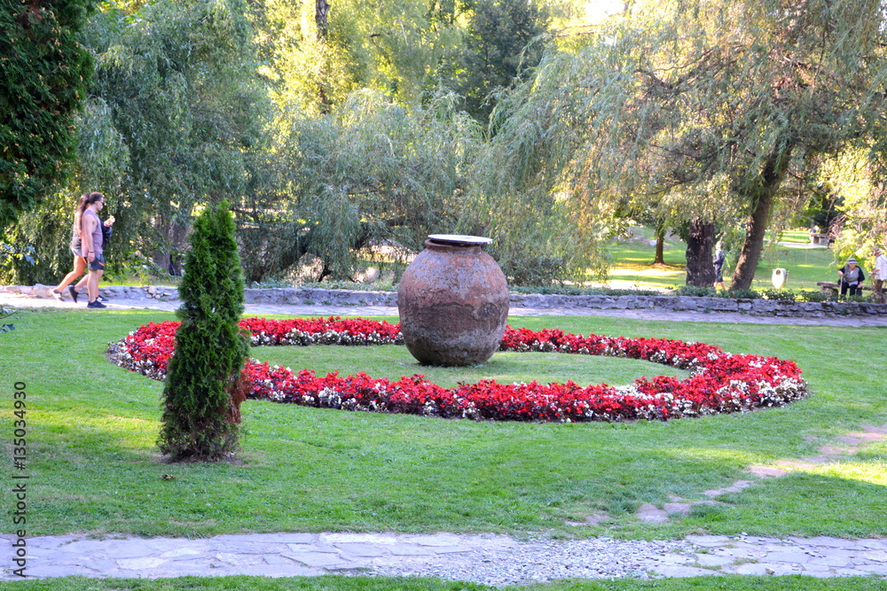 Park inside Bran castle, home of Dracula, Brasov, Transylvania. The ...