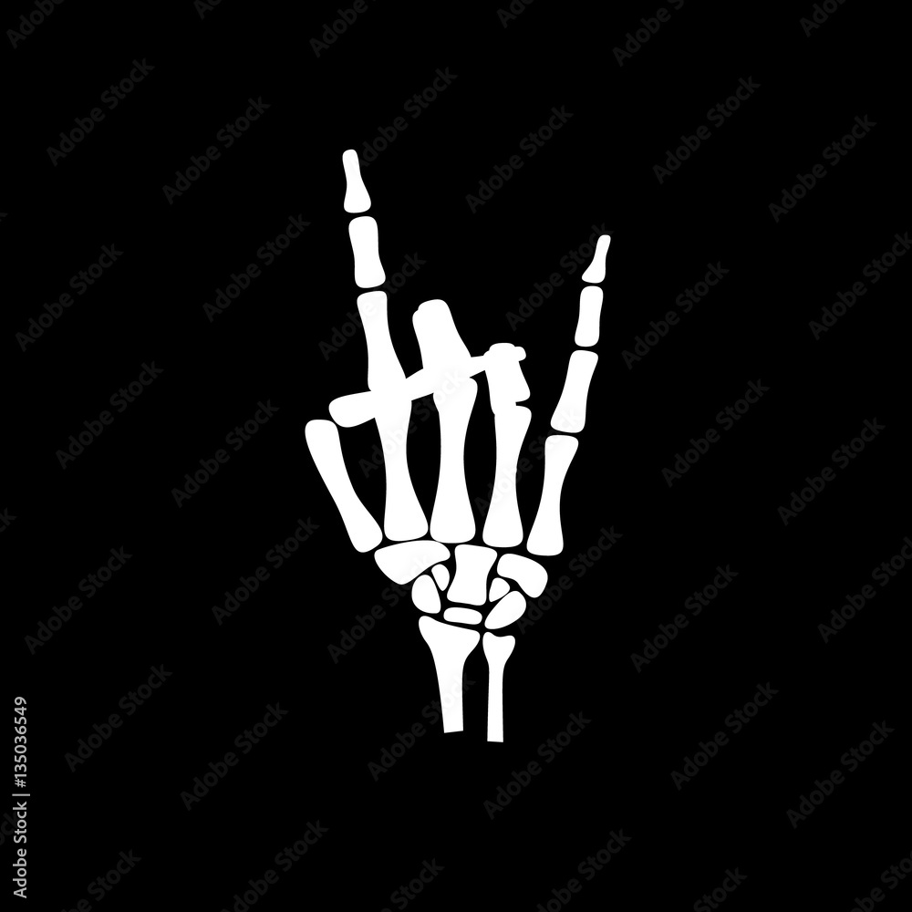 White hand bone show hand sign devil horn in black background Stock ...