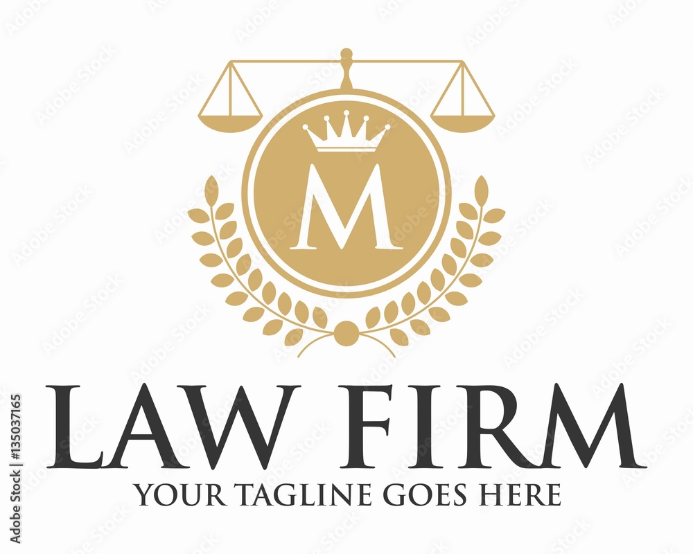 INITIAL M LAW FIRM WITH CROWN AND CREST LOGO TEMPLATE Stock Vector ...