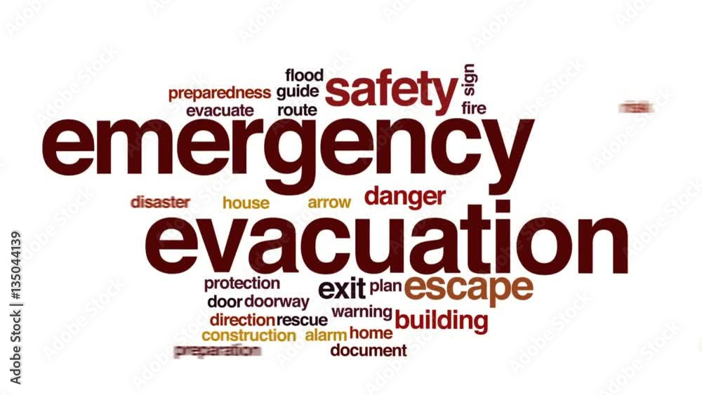 Emergency evacuation animated word cloud, text design animation. Stock ...