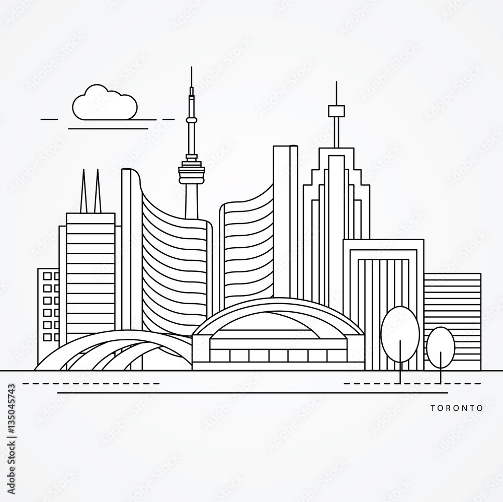Linear illustration of Toronto, Canada. Flat one line style. Trendy ...