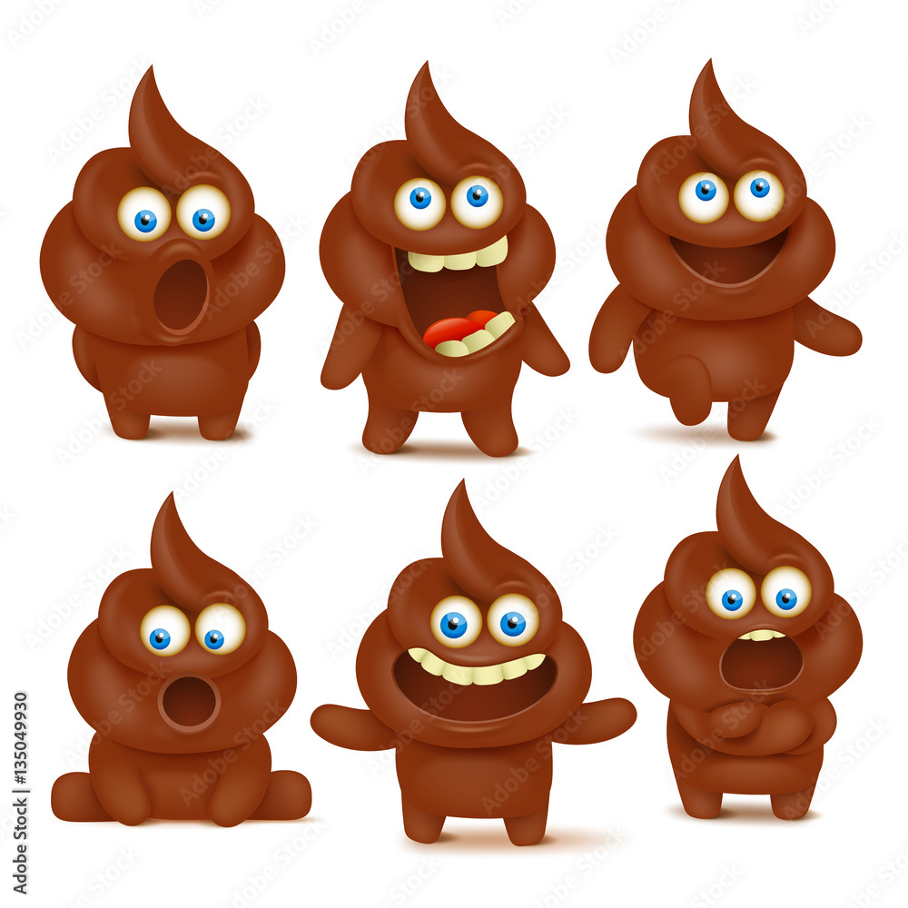 Poster Set of cute poop emoji characters with different emotions – Wall ...