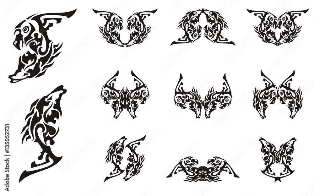 Stockvektorbilden Tribal Tattoo Imaginary Animal Symbols Abstract stockvektorbilden-tribal-tattoo-imaginary-animal-symbols-abstract