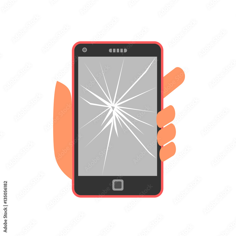 Mobile Phone with broken screen. Hand holds smartphone with cracked ...