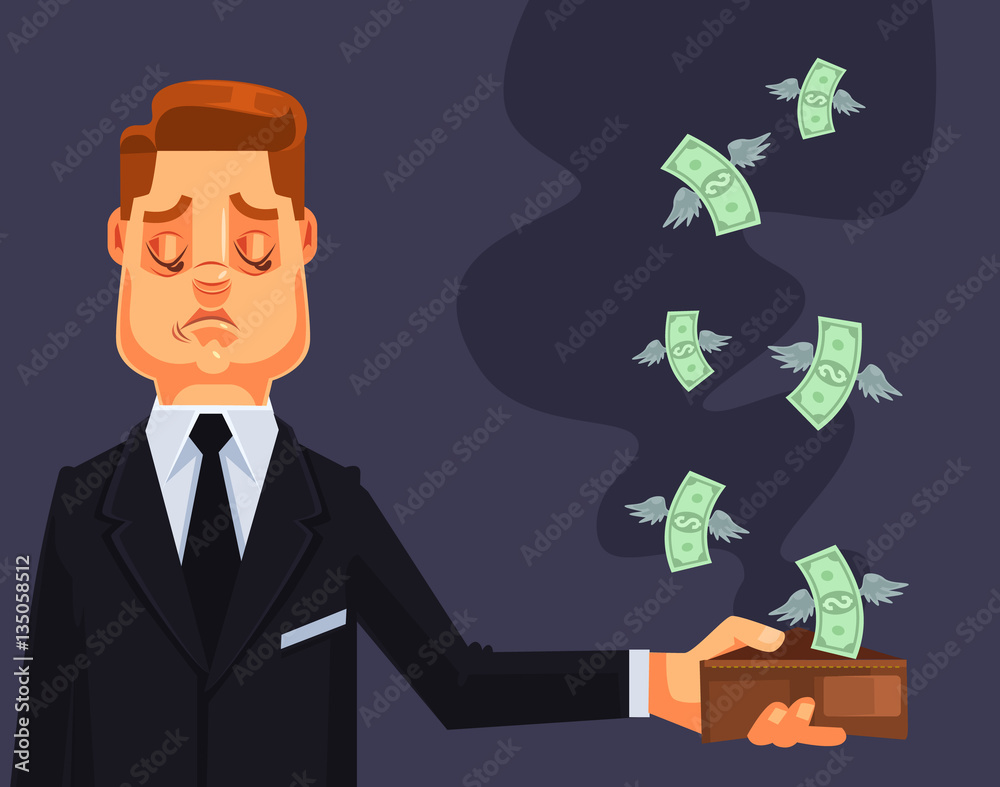 Businessman character lost money. Vector flat cartoon illustration ...