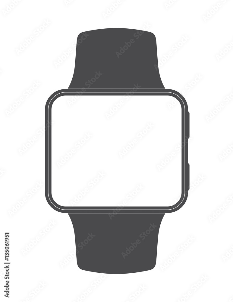 Black square-faced smartwatch with blank screen on white backgro Stock ...