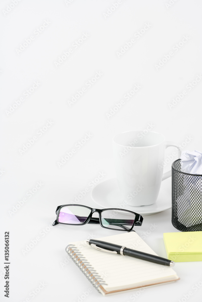 Workspace office desk on white background. Stock Photo | Adobe Stock