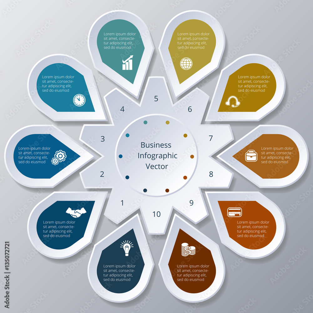 Infographic ten Points arranged in circle gear Stock Vector | Adobe Stock
