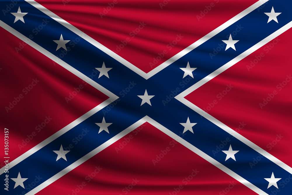The national flag of Confederate. The symbol of the state on wavy silk ...
