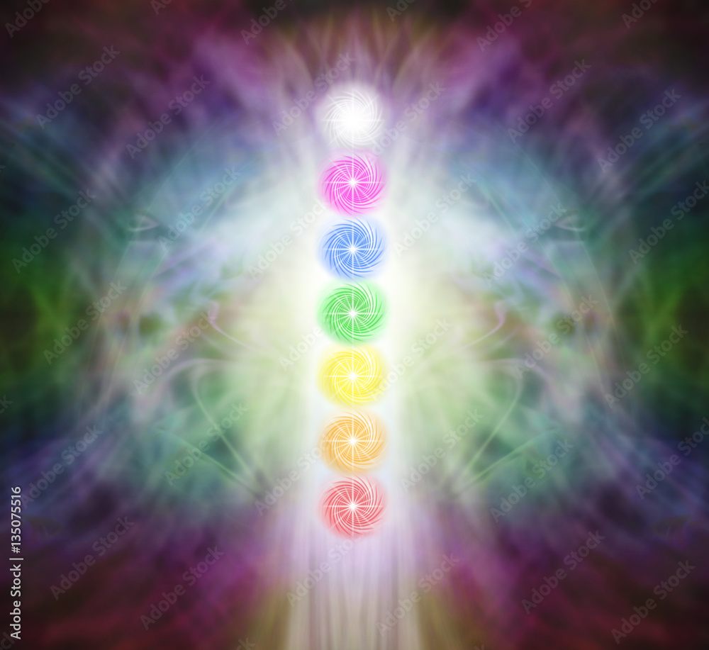 The Seven Chakra Vortexes in a Pranic Energy Field - column of seven ...