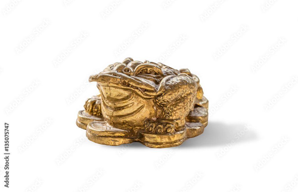 Cash mascot - Chan Chu - a gold frog figurine sitting on coins.isolated ...