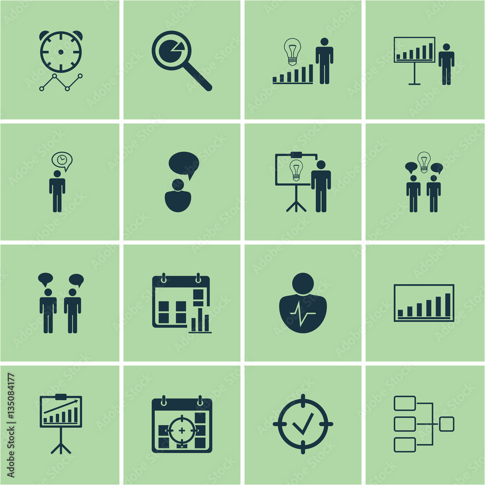 Set Of 16 Board Icons. Includes Project Analysis, Report Demonstration ...