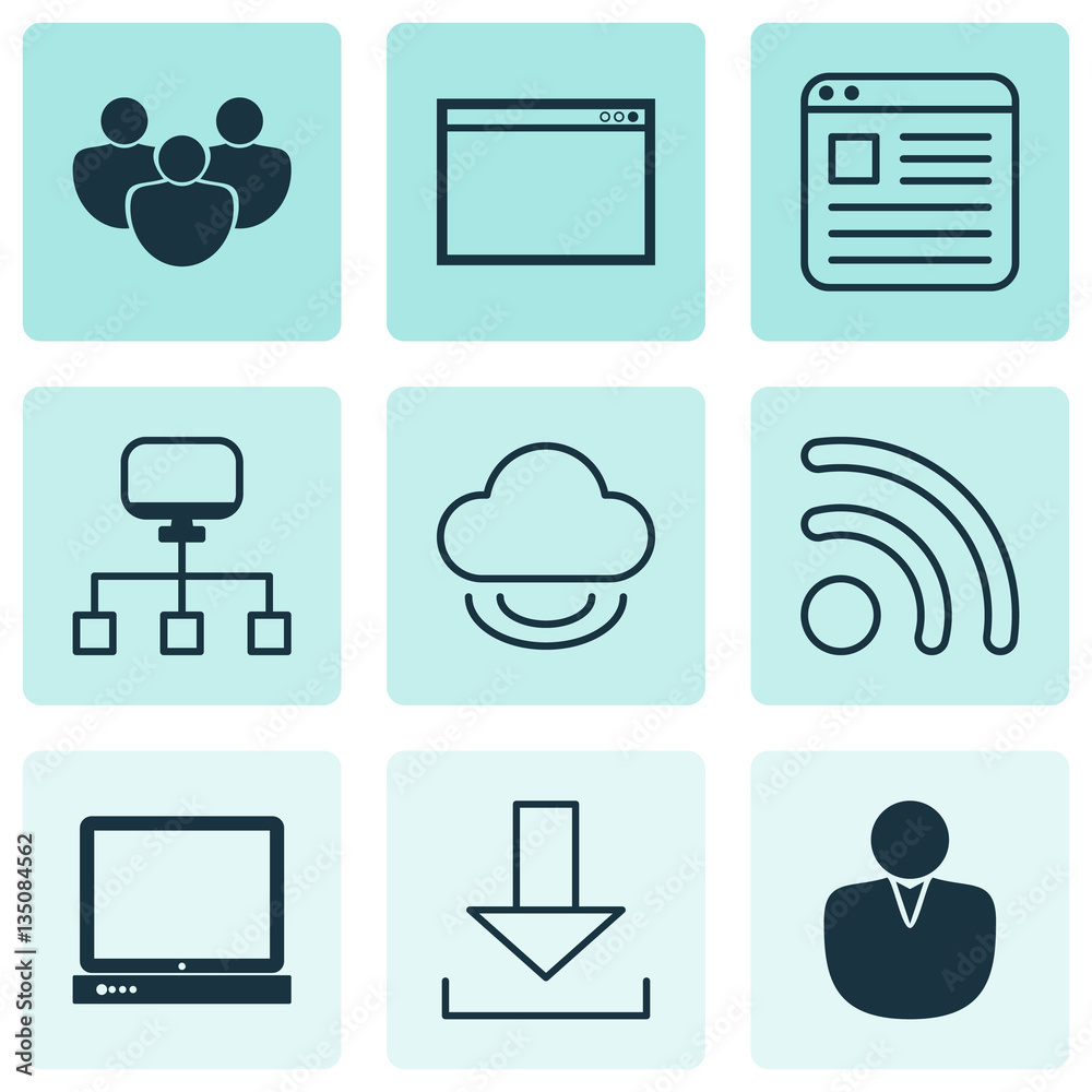 Set Of 9 Internet Icons. Includes Virtual Storage, Local Connection ...