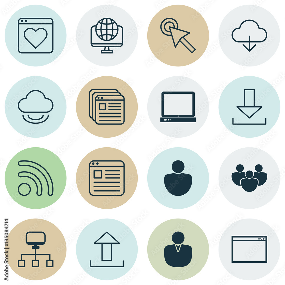 Set Of 16 Internet Icons. Includes Cursor Tap, Local Connection, Human ...