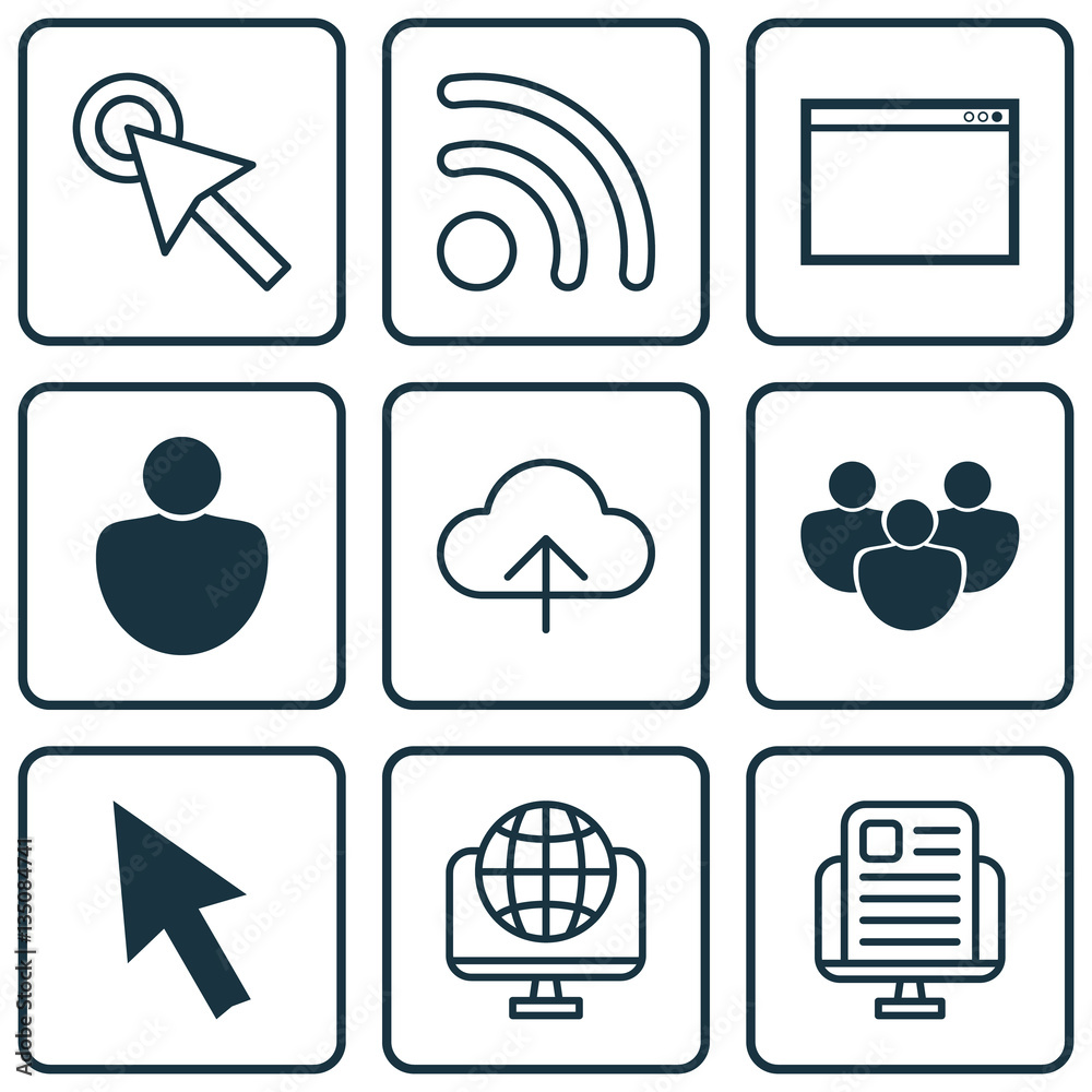 Set Of 9 Web Icons. Includes Wifi, Blog Page, Computer Network And ...
