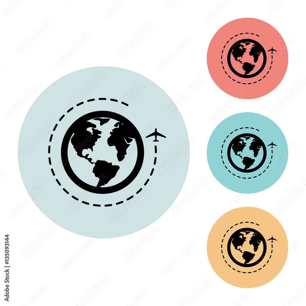 Earth icon isolated vector sign symbol, on blue, red, yellow background ...