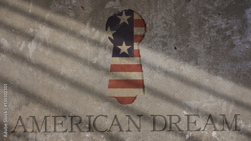 American Dream Written on a Concrete Wall. Keyhole and Flag Stock Photo ...