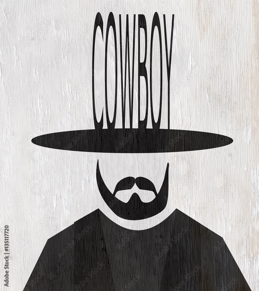 man wearing word cowboy hat on wood grain texture Stock Illustration ...