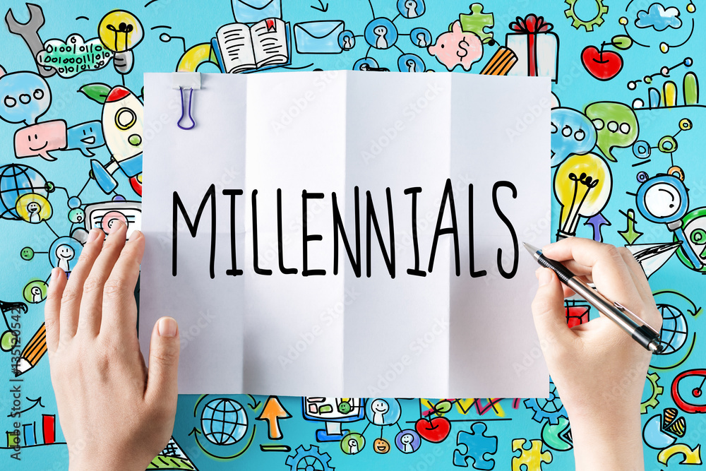 Foto Stock Millennials text with hands | Adobe Stock