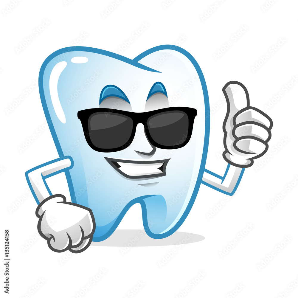 Cool Thumb Up Tooth Mascot Wearing Sunglasses Tooth Character Tooth